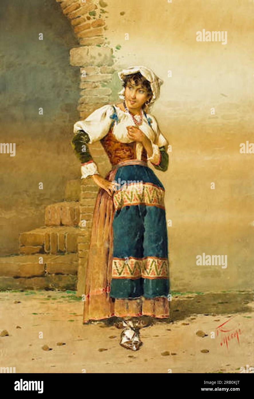 An Italian peasant woman standing by a portal by Filippo Indoni Stock ...