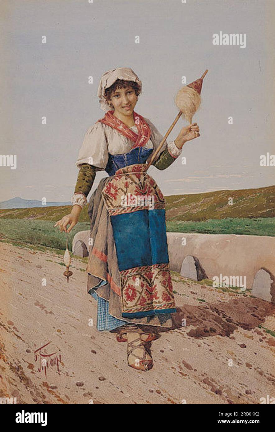 Italian girl spinning distaff by Filippo Indoni Stock Photo - Alamy