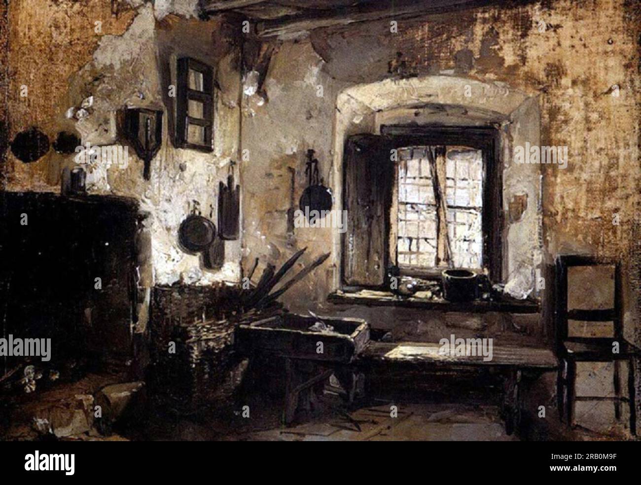 Rustic kitchen interior 1860 by Domenico Induno Stock Photo - Alamy