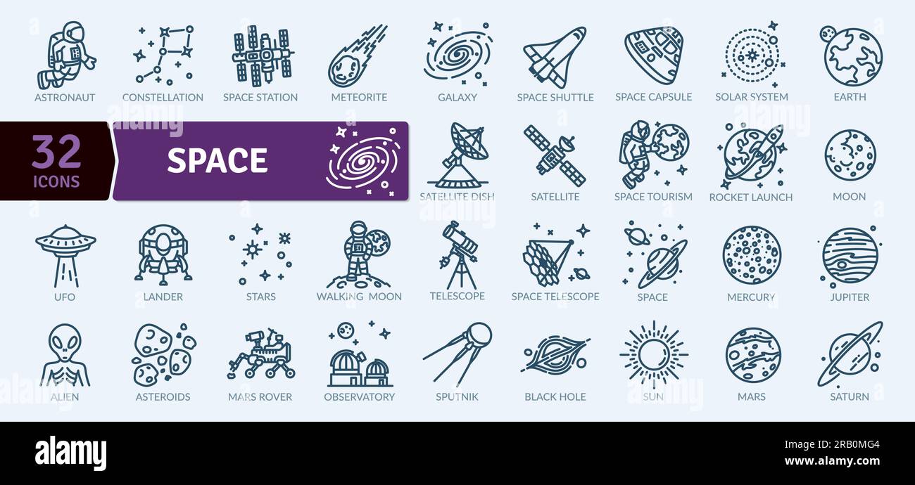 Space Exploration icons Pack. Thin line icon collection. Outline web icon set Stock Vector Image ...