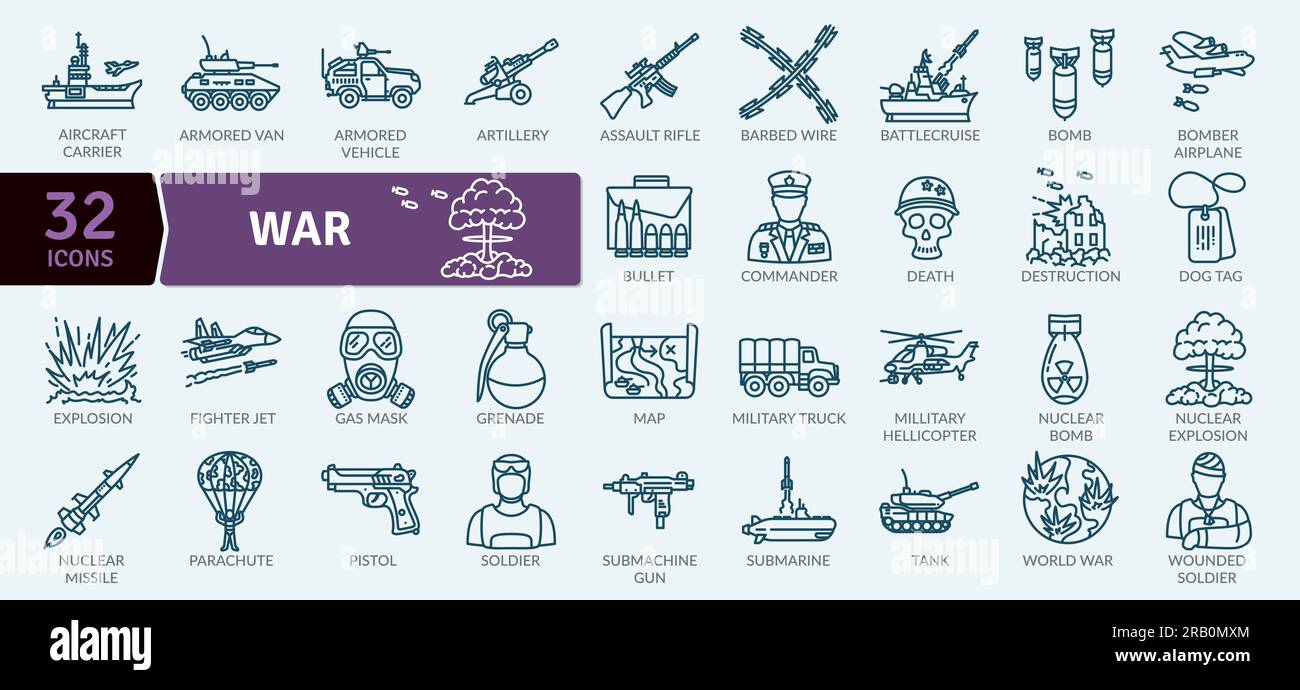 War and conflict icons Pack. Thin line icon collection. Outline web ...