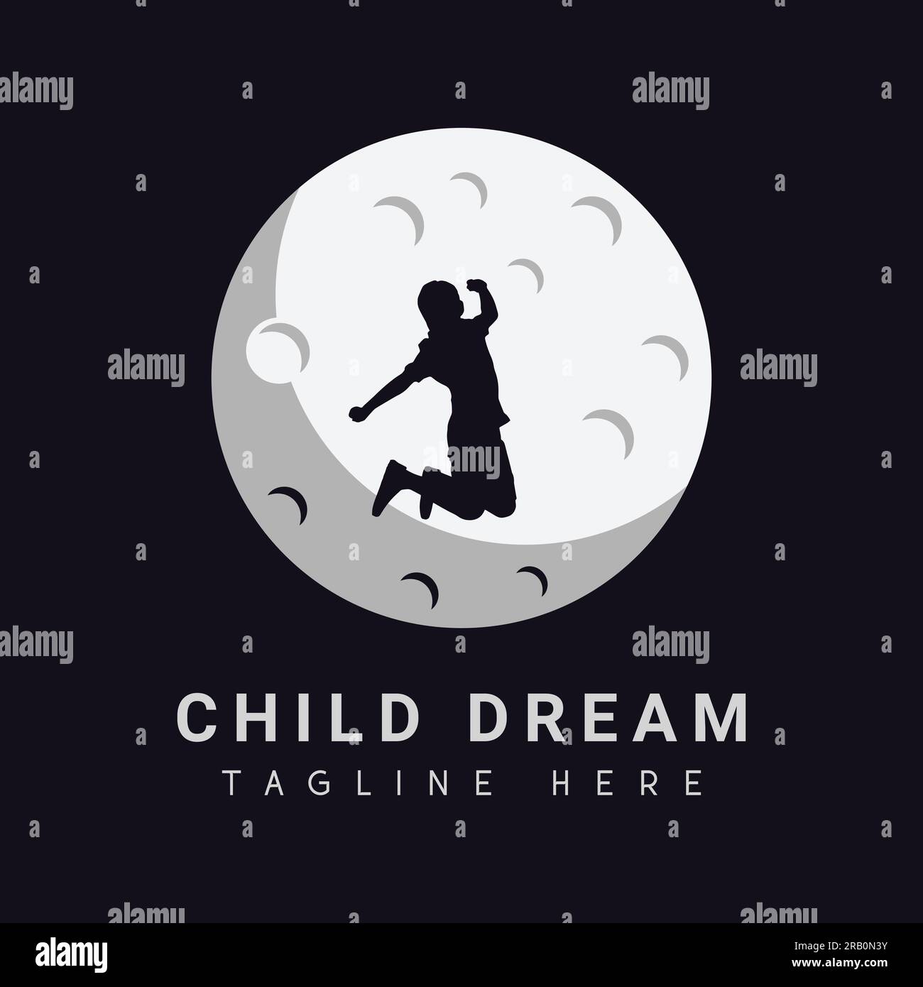 Child Reaching Dream Logo Design Moon and Stars Logotype Kid Holding ...