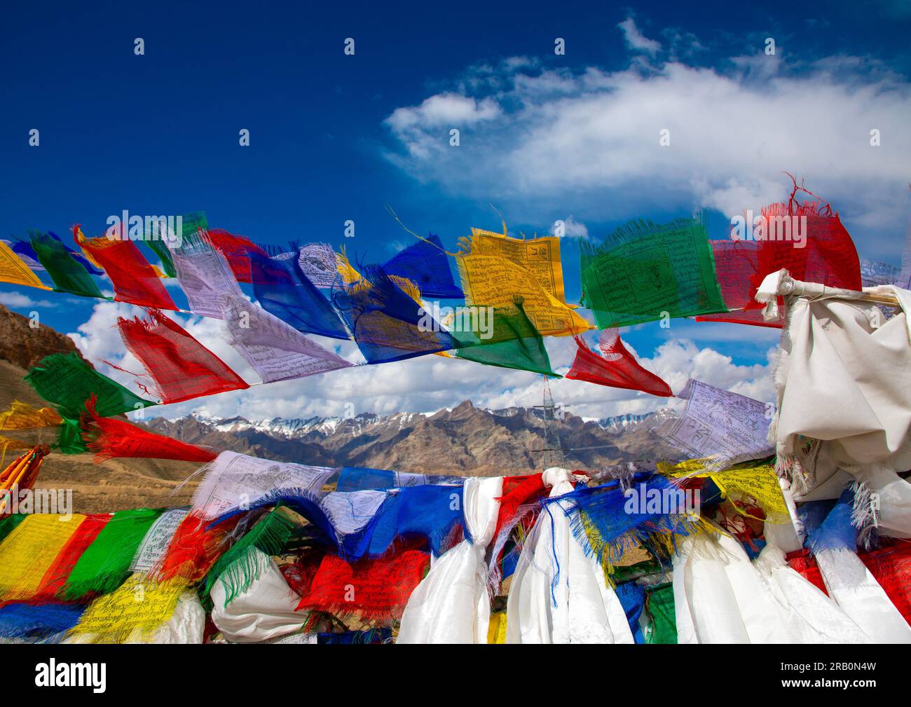 Buddhist prayer flags in the mountain, Ladakh, Namikala, India Stock ...