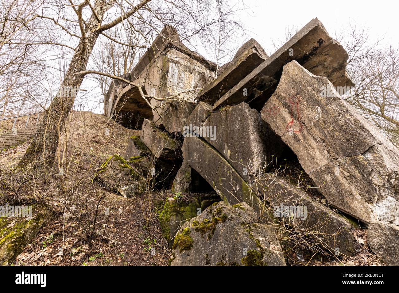 Old destroyed railway bridge over sapina river in kruklanki village hi ...