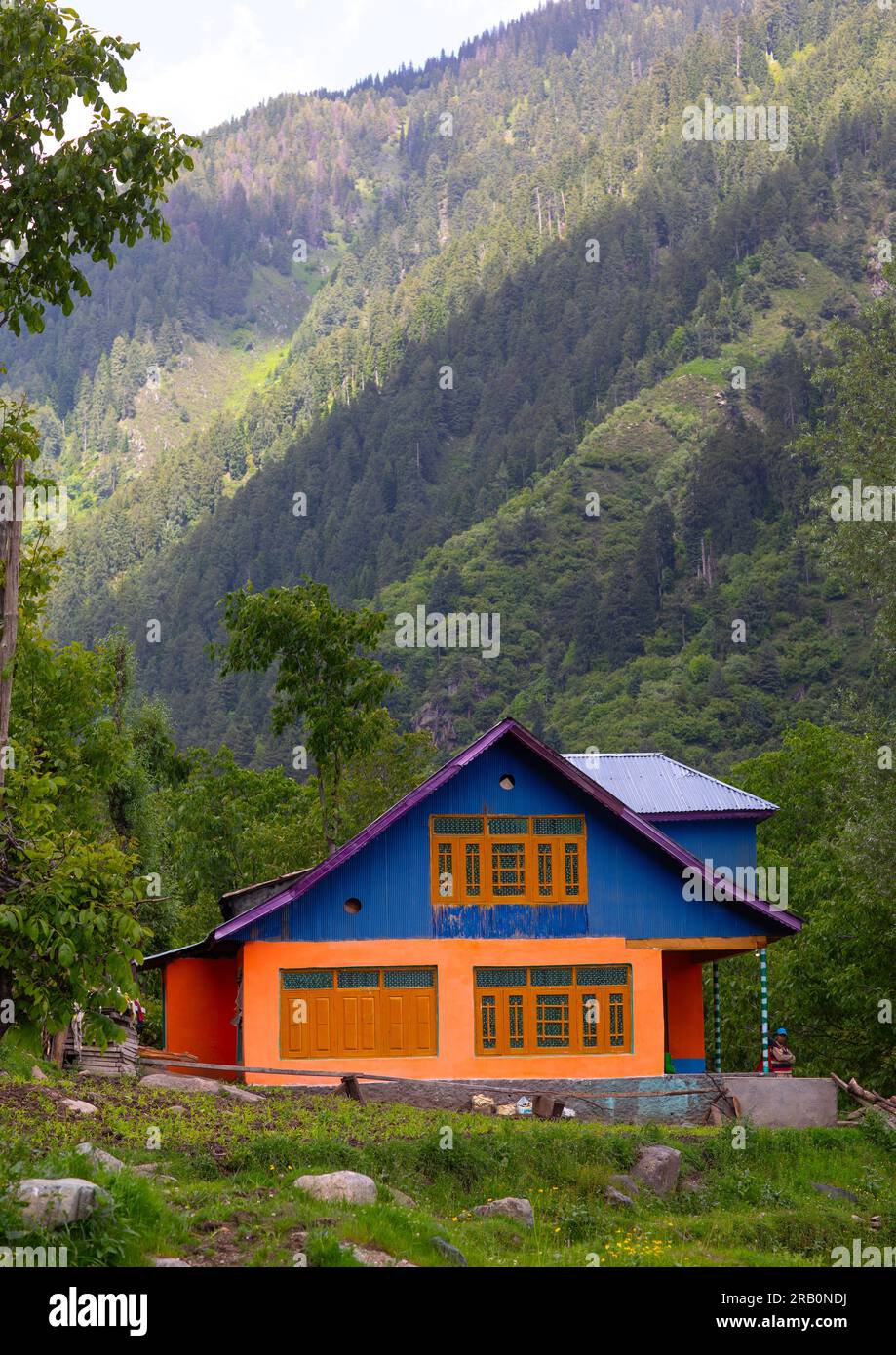 Traditional house in the mountain, Jammu and Kashmir, Kangan, India ...