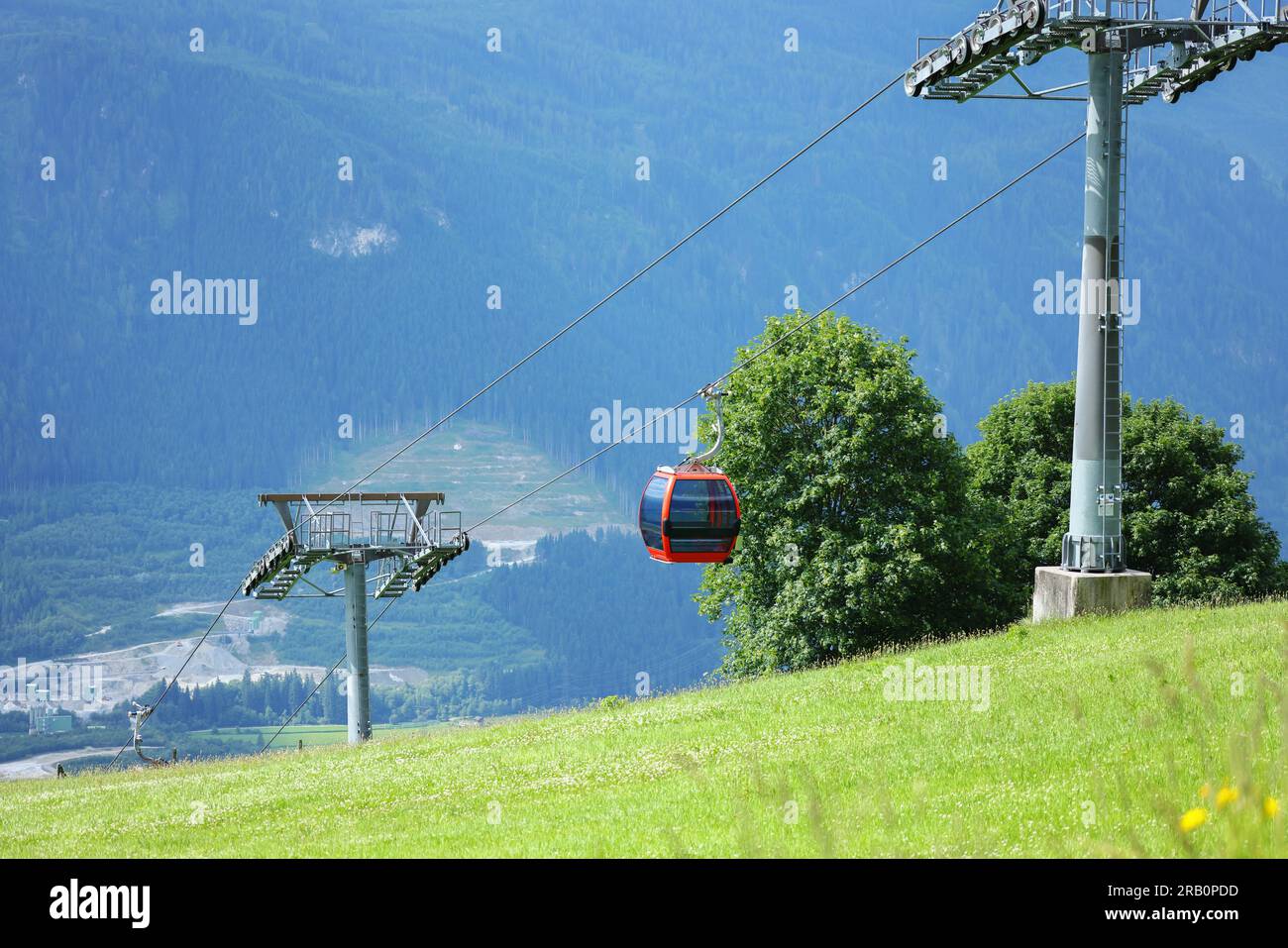 Cable car trip to viewpoints in the mountains. During the trip by cable ...