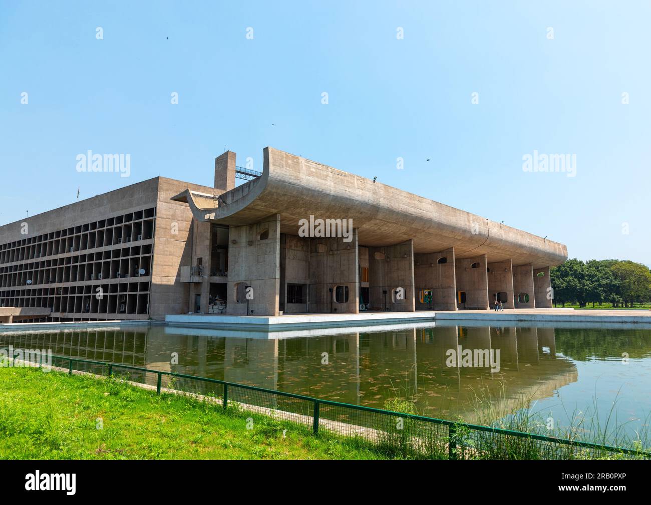 The Assembly building and reflecting pool by Le Corbusier, Punjab State ...