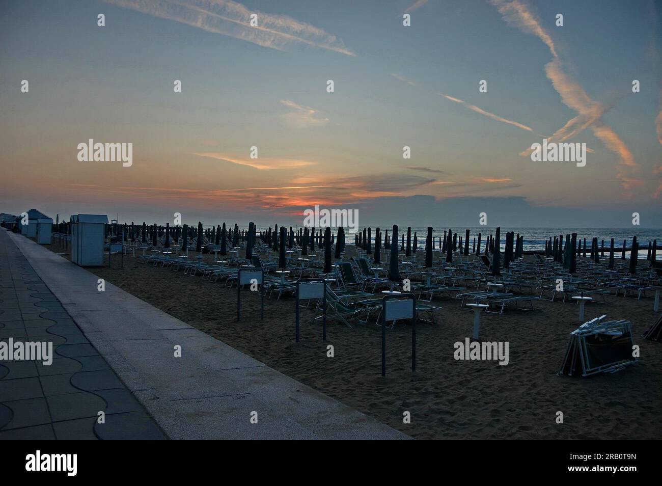 Lido di Jesolo beach view, equipped with umbrellas and sunbeds early ...