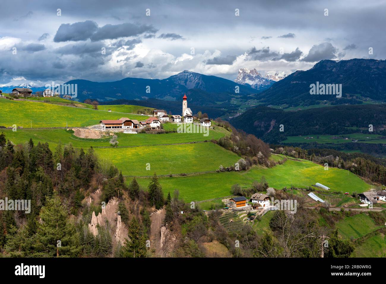 Renon plateau and its earth pyramids. Europe, Italy, Trentino Alto ...