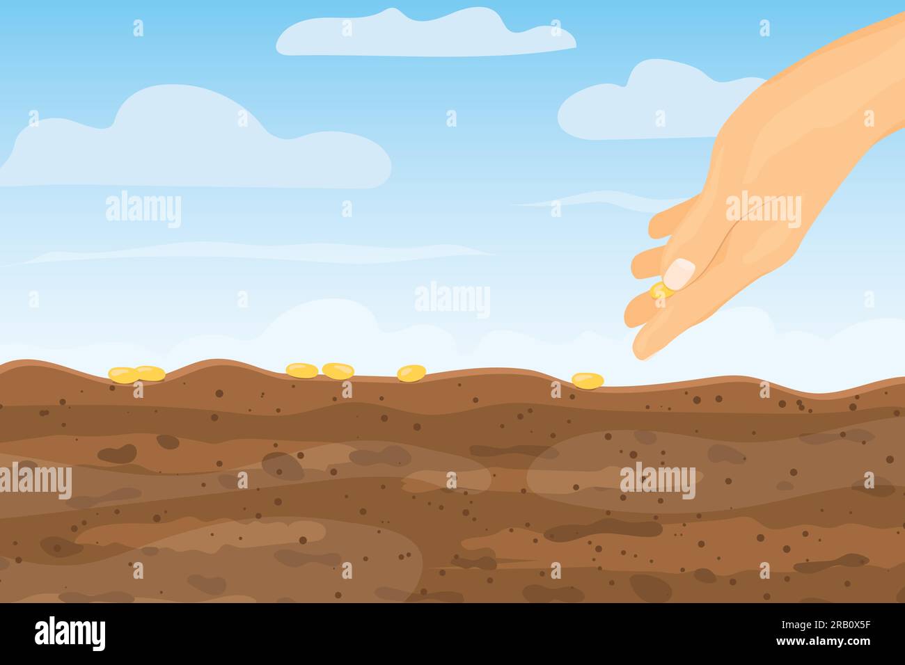 hand sowing seeds to the ground - vector illustration Stock Vector ...