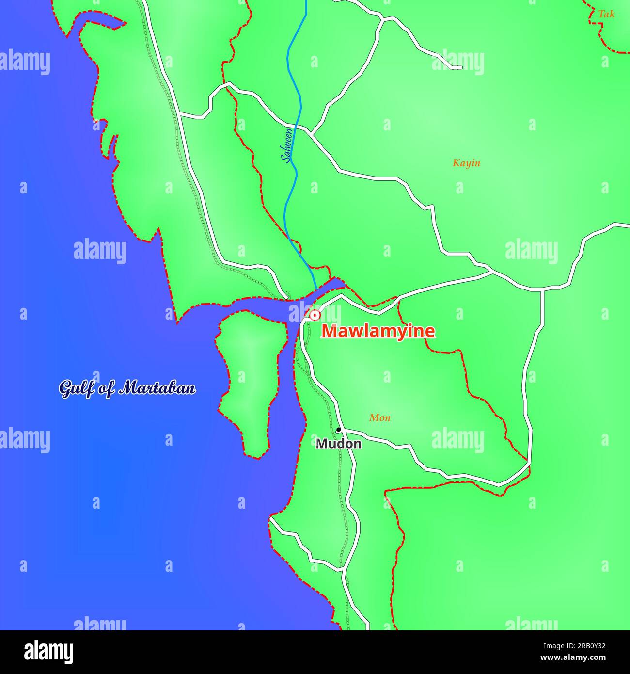 Map of Mawlamyine City in Myanmar Stock Photo - Alamy
