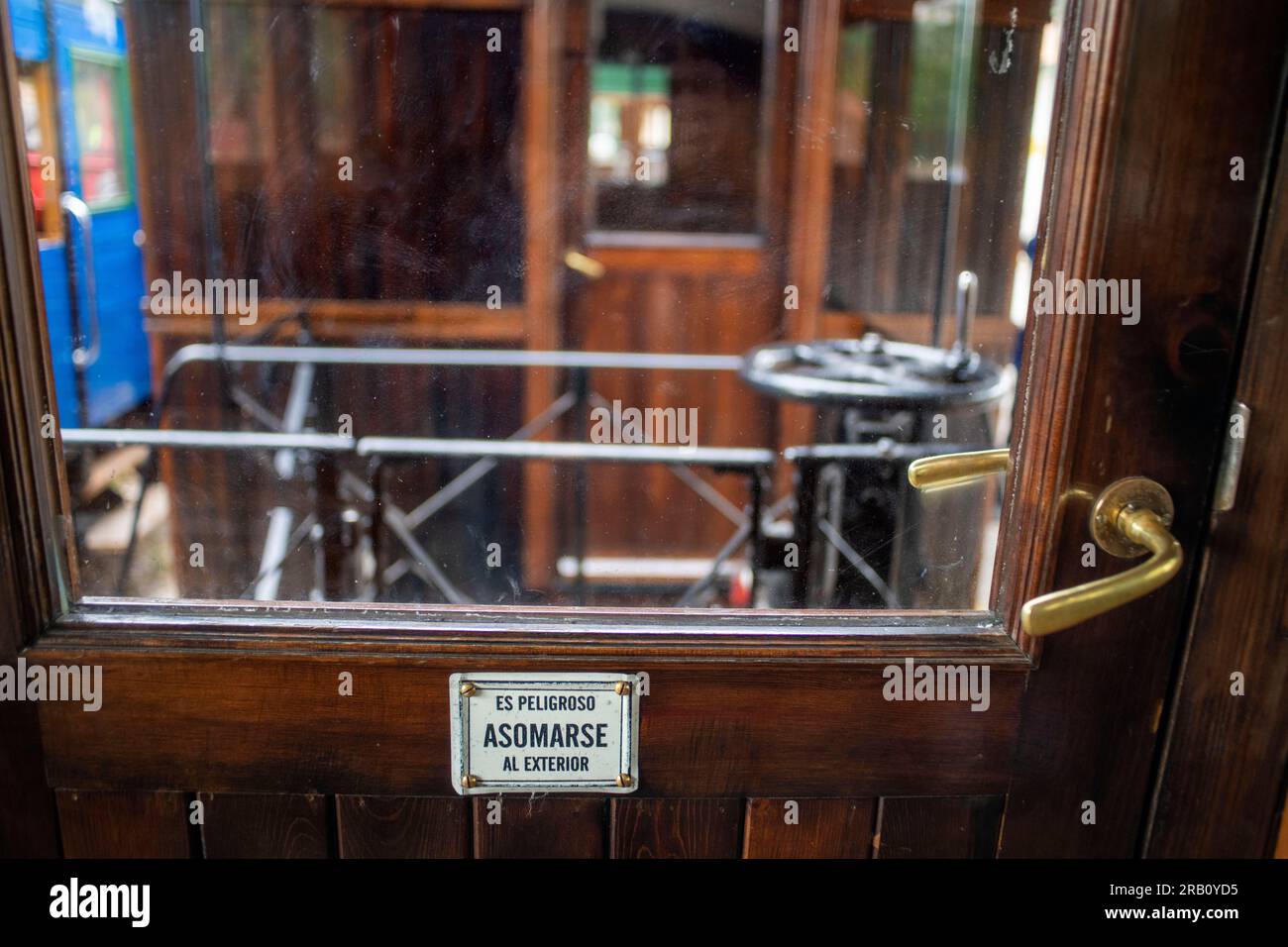 Inside door of El Tren de Arganda train or Tren de la Poveda train in ...