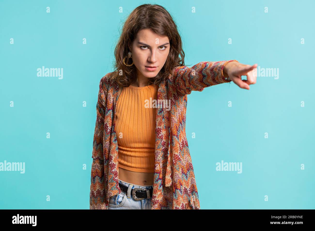 Get out of here. You are fired. Young Caucasian woman pointing finger ...