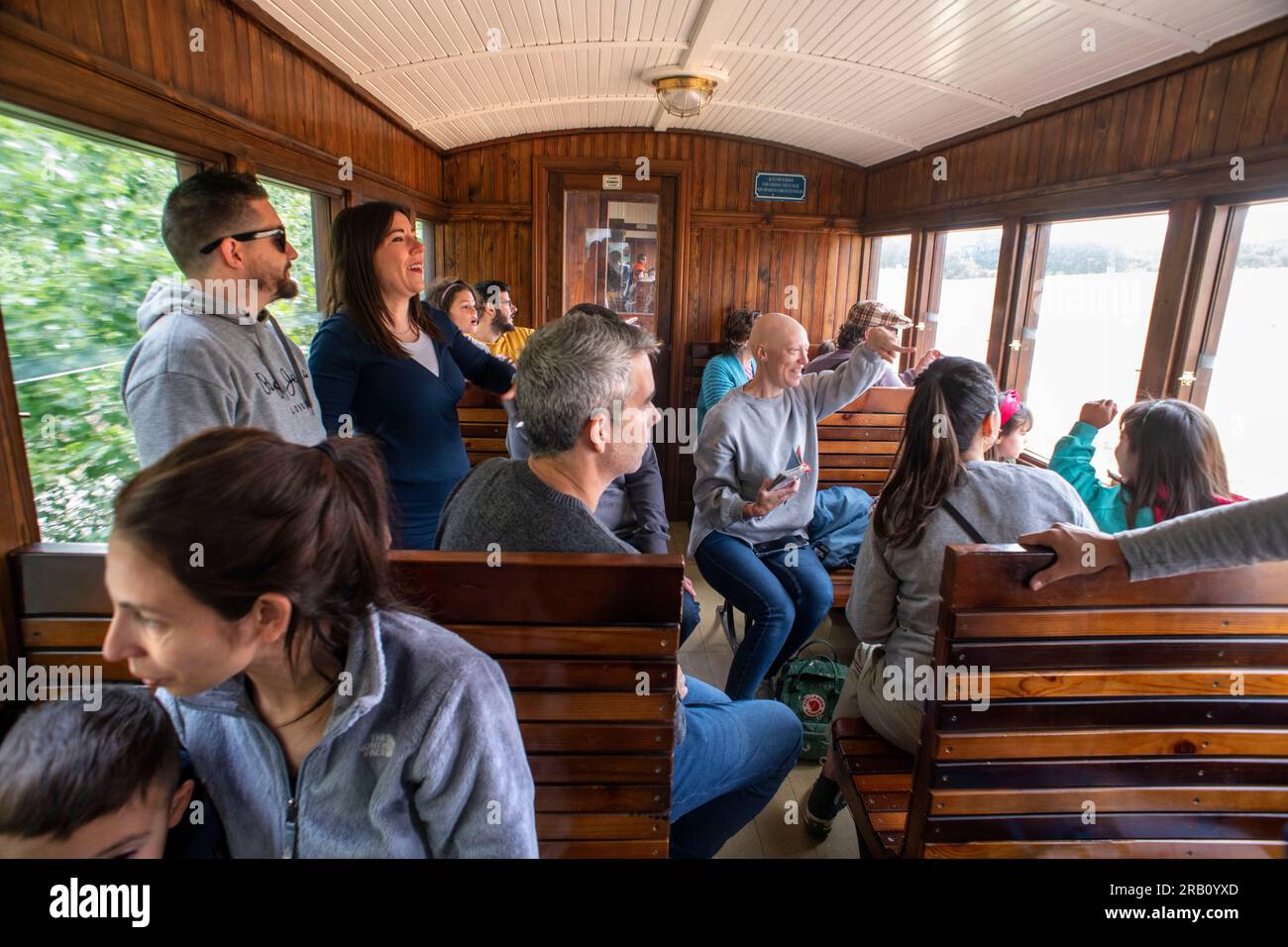 Passengers inside of El Tren de Arganda train or Tren de la Poveda ...