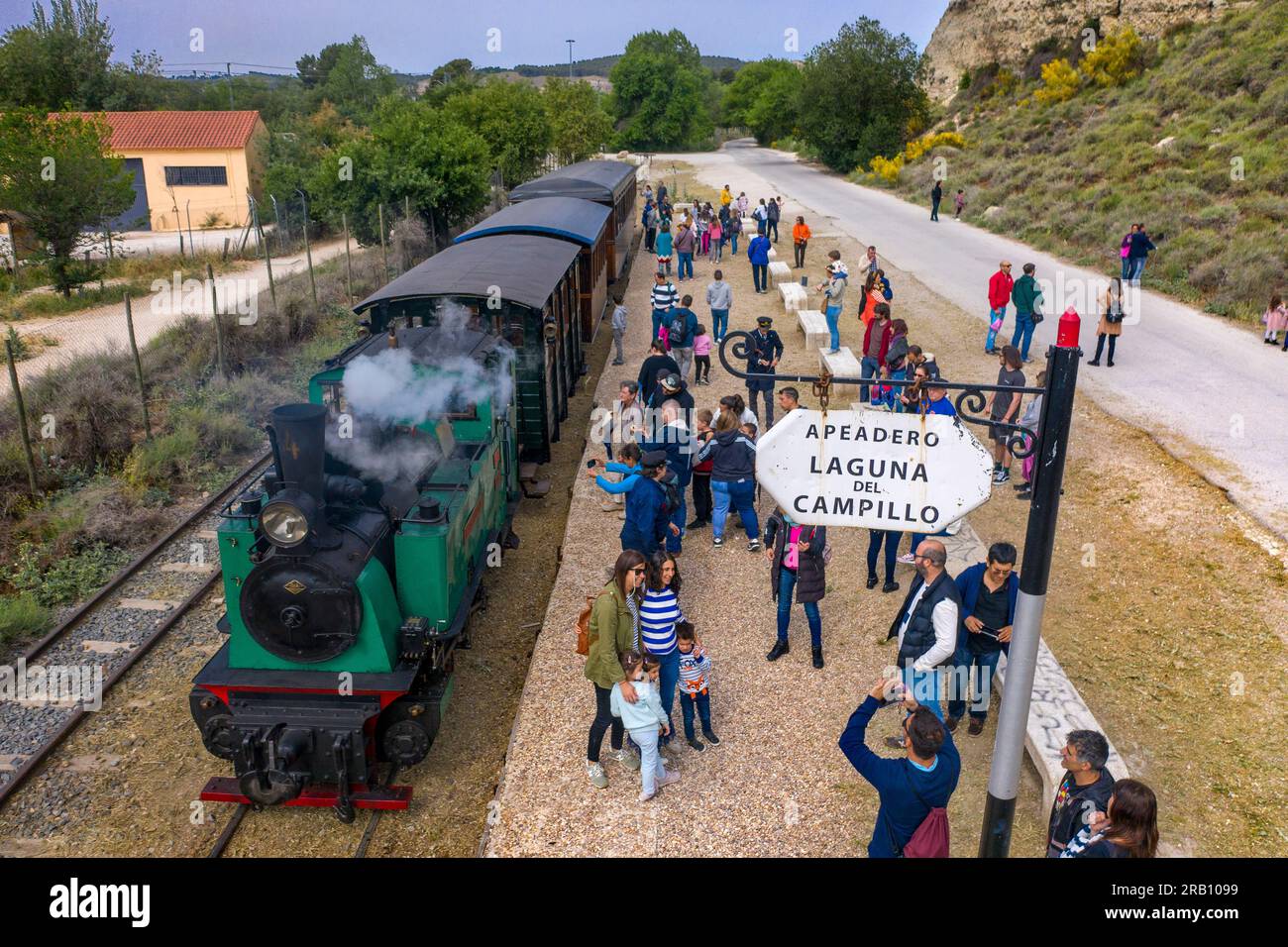 Aerial view, Laguna del Campillo stop, El Tren de Arganda train or Tren ...