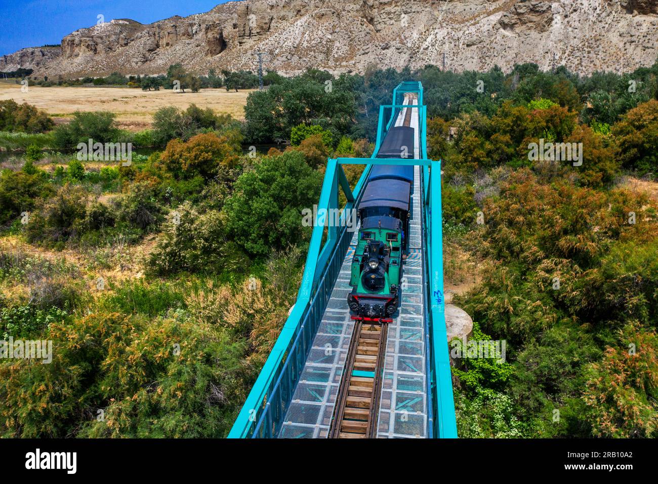 Aerial view, green bridge, puente verde, Jarama river, El Tren de ...