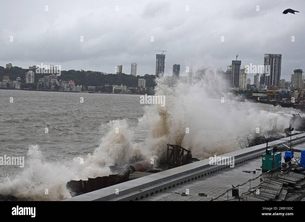 High tide waves are seen at Marine Drive promenade in Mumbai. Heavy rain will continue in Mumbai ...