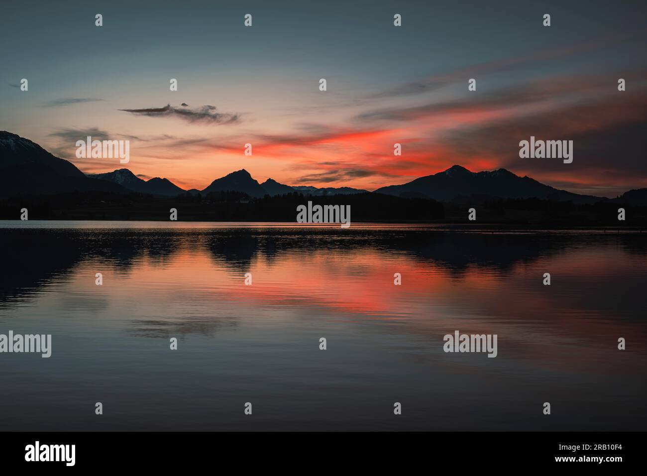 Lake, mountains, sunset, bavaria, germany, hopfensee Stock Photo - Alamy