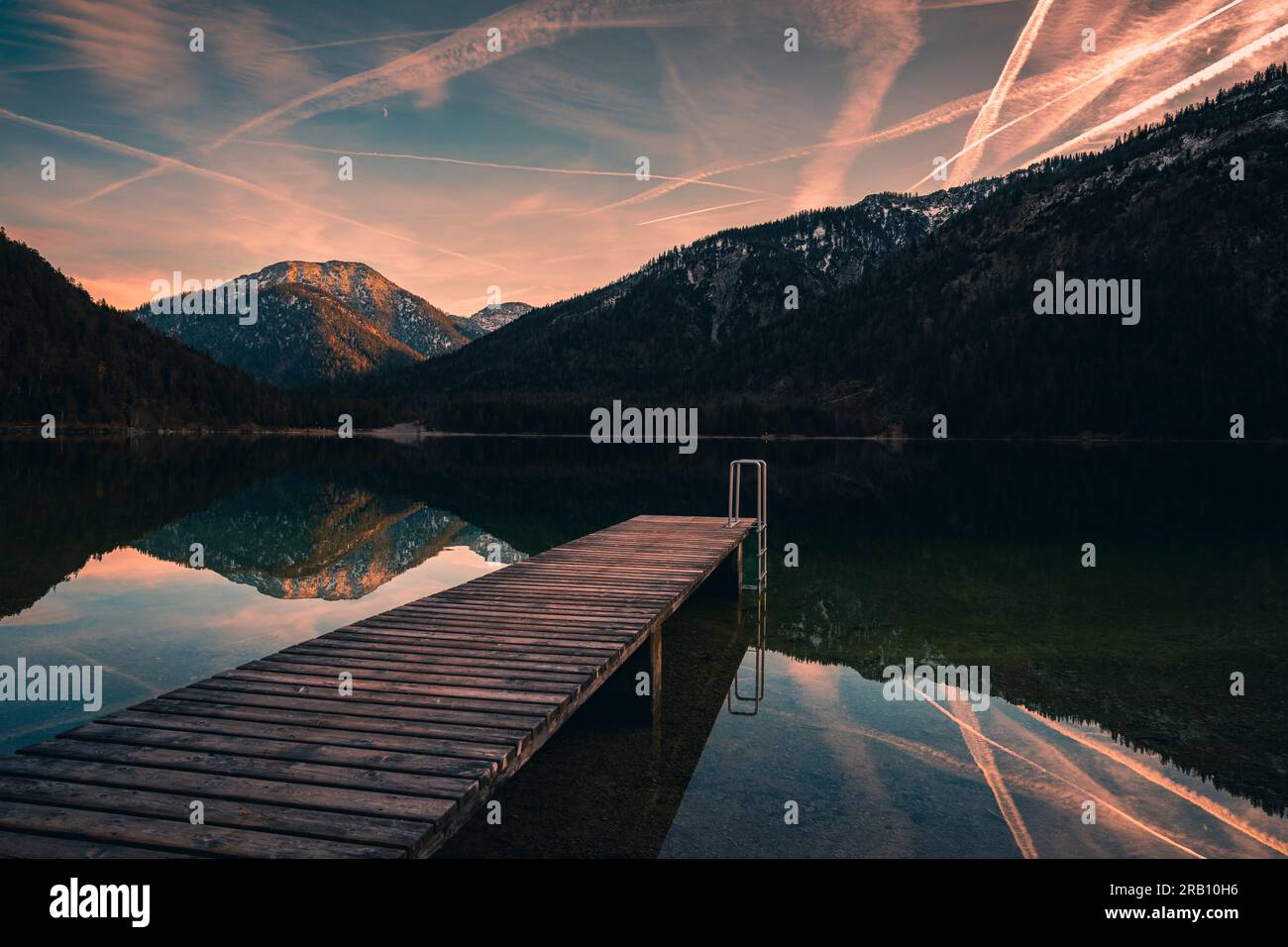 Lake, jetty, mountains, plansee, tyrol, austria Stock Photo - Alamy