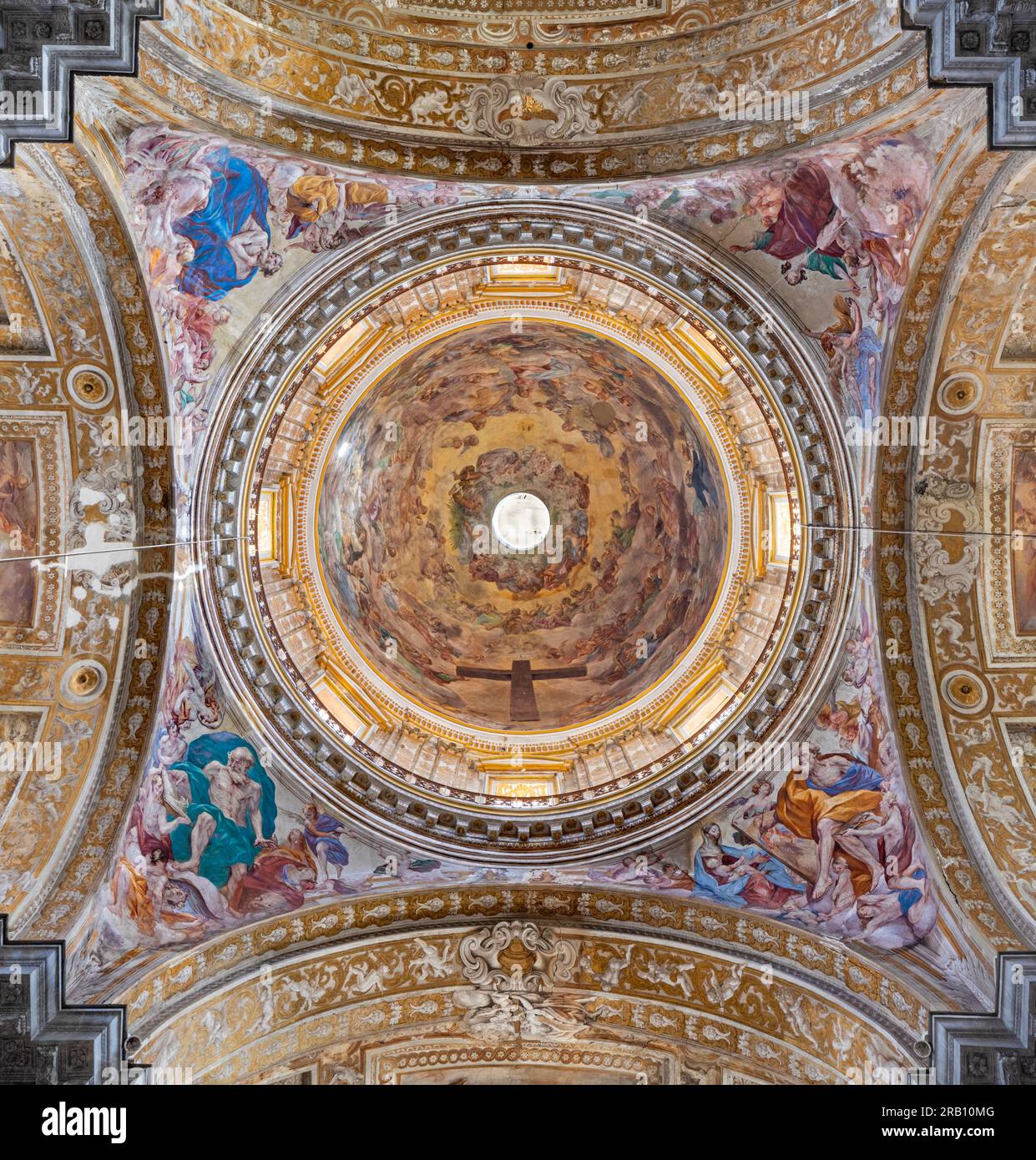 NAPLES, ITALY - APRIL 20, 2023: The frescoes in the cupola and nave in ...