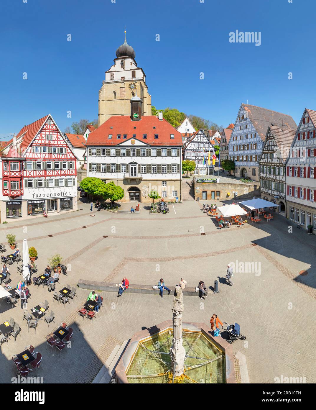 Collegiate church and town hall on the market square, Herrenberg, Baden ...