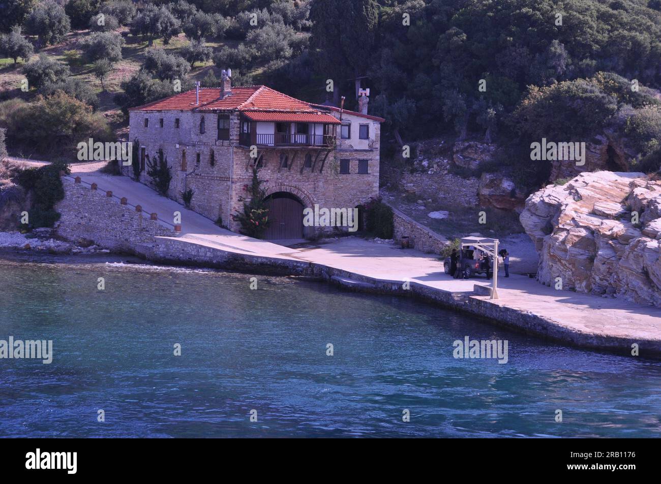 The Arsanas Konstamonitou (port building) of Konstamonitou Monastery is ...