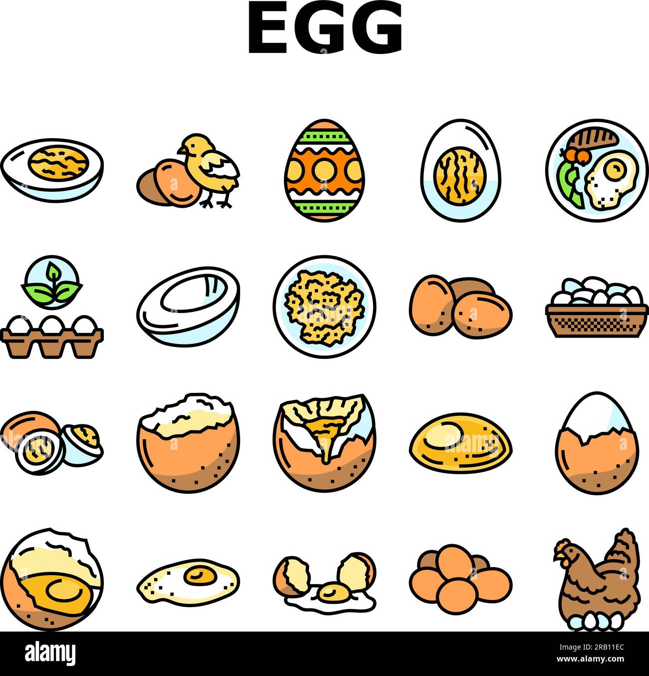 egg chicken farm food organic icons set vector Stock Vector Image & Art ...