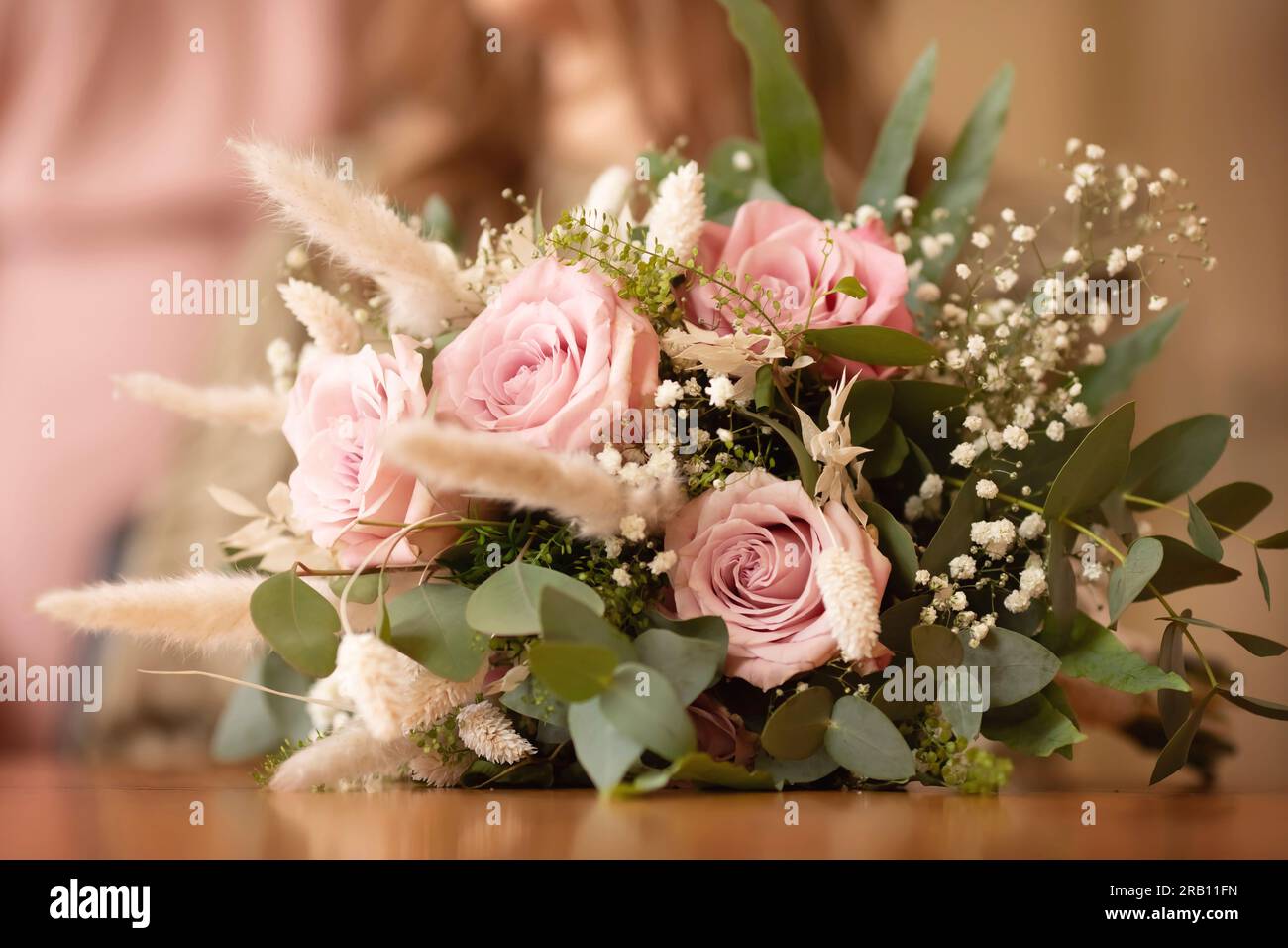 Modern bridal bouquet made of roses and eucalyptus hi-res stock ...