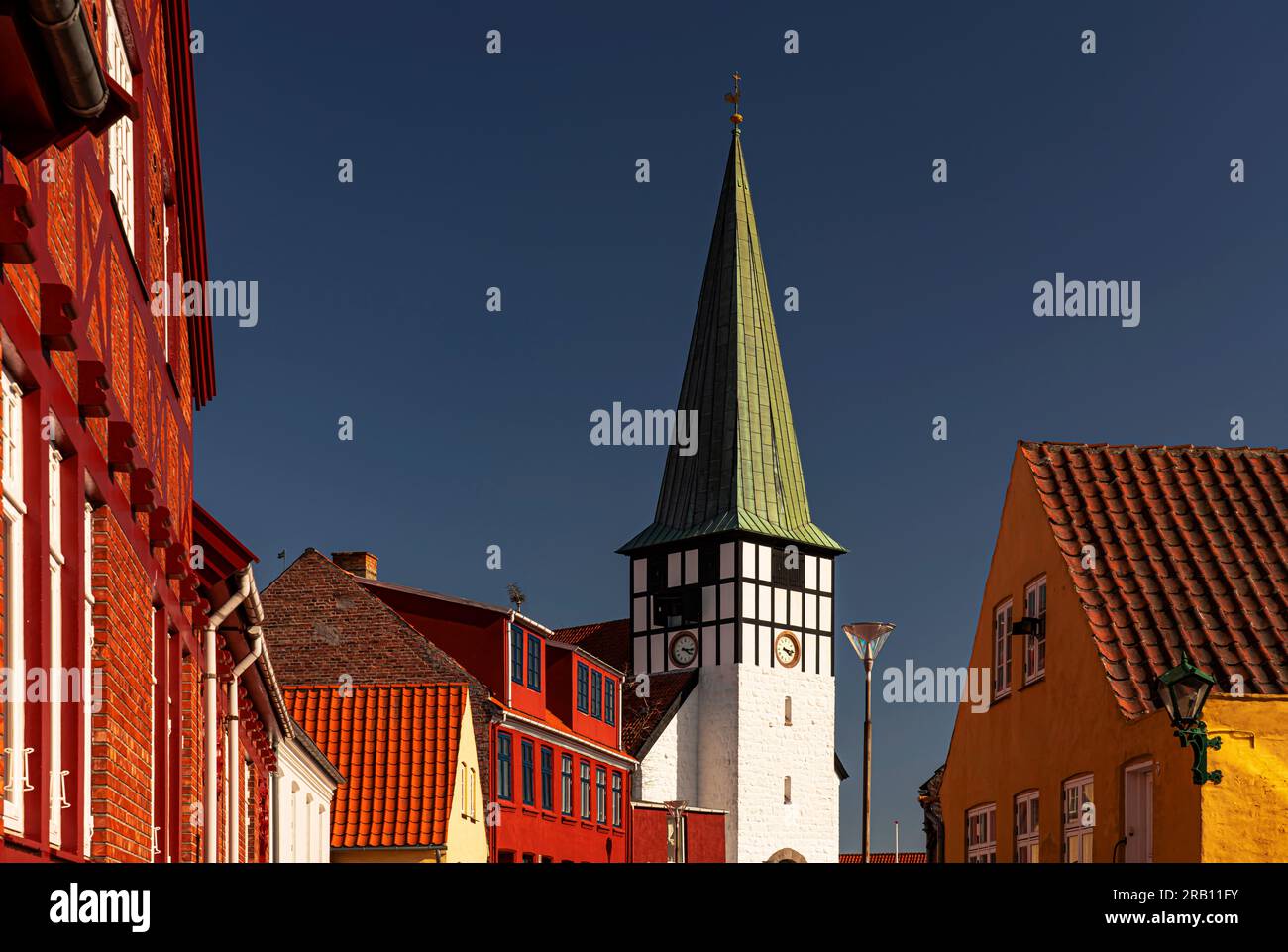 Church and row of houses in Rønne, Bornholm Island, Denmark Stock Photo ...