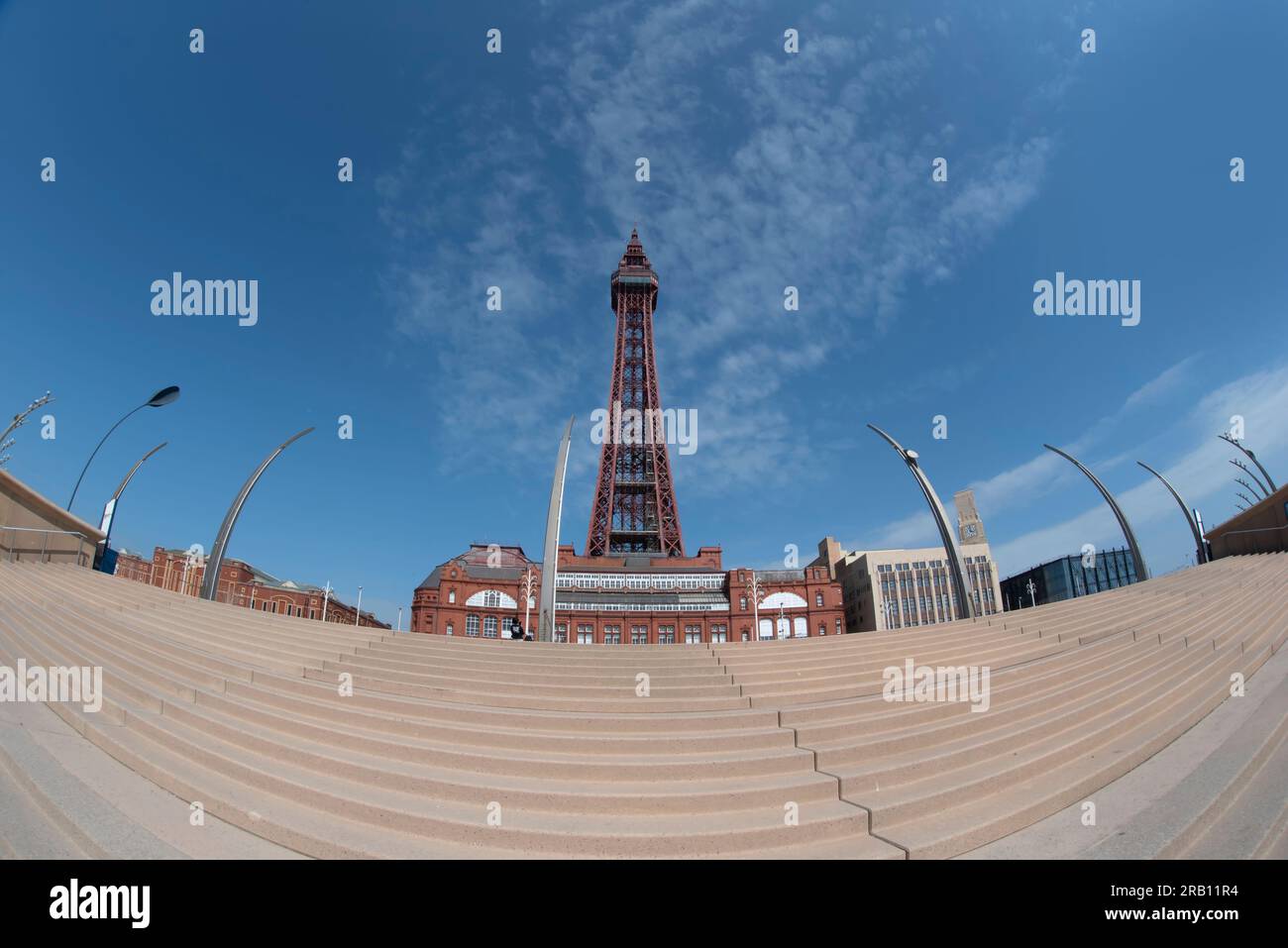 Blackpool Tower from the steps of blackpool Beach with a lovely blue ...