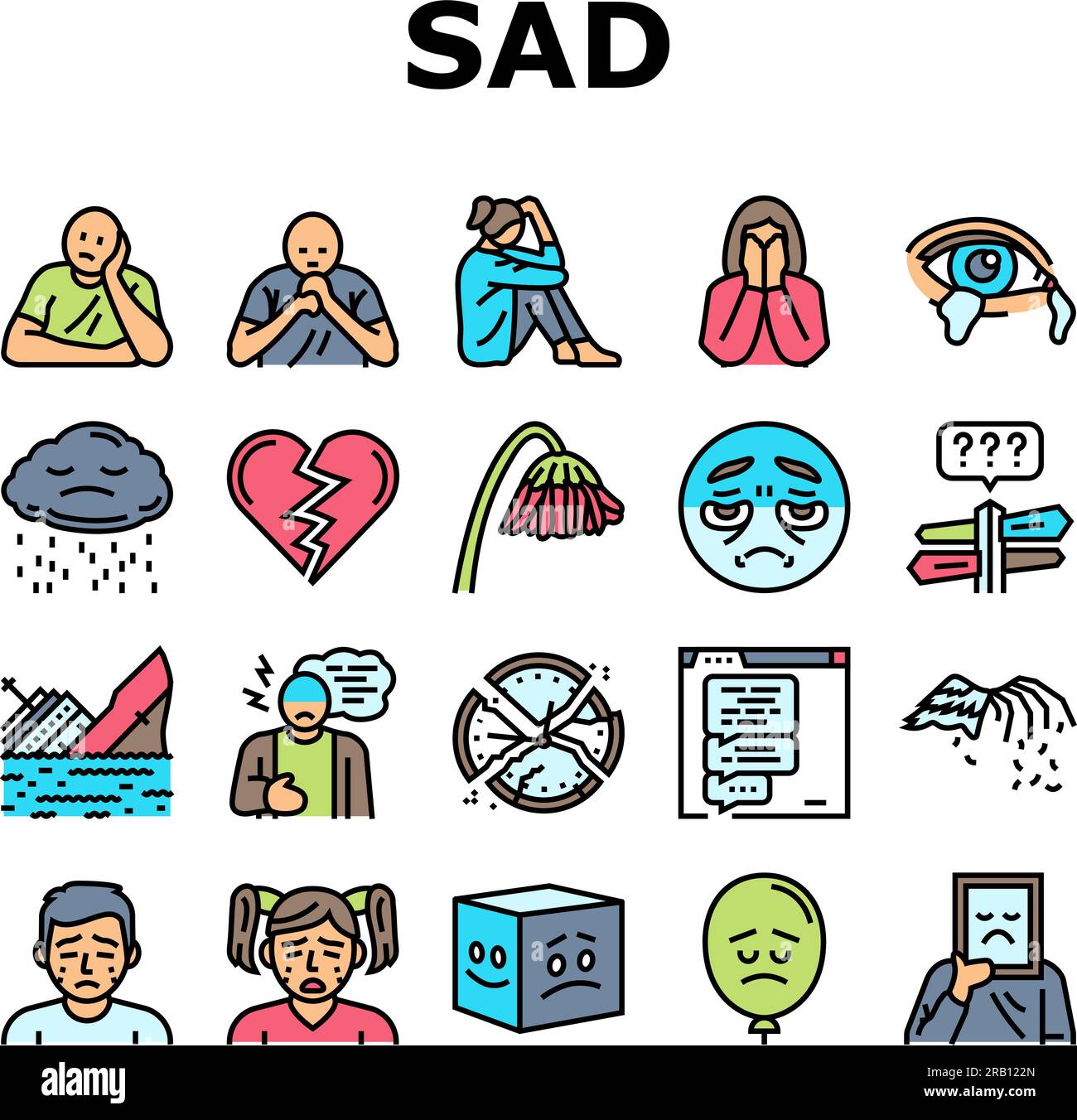 sad mood emotion face icons set vector Stock Vector Image & Art - Alamy