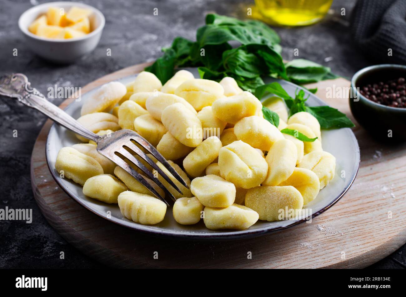 Gnocchi, Fresh Uncooked Potato Gnocchi on Wooden Board, Italian Food ...