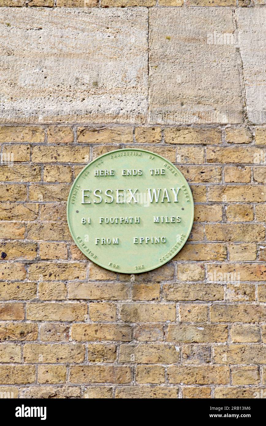 Plaque on Harwich High Lighthouse indicating the end of The Essex Way ...