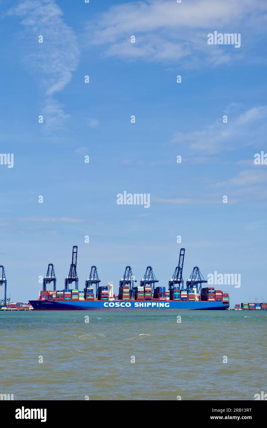 Container ship CSCL Arctic Ocean berthed at the Port of Felixstowe ...