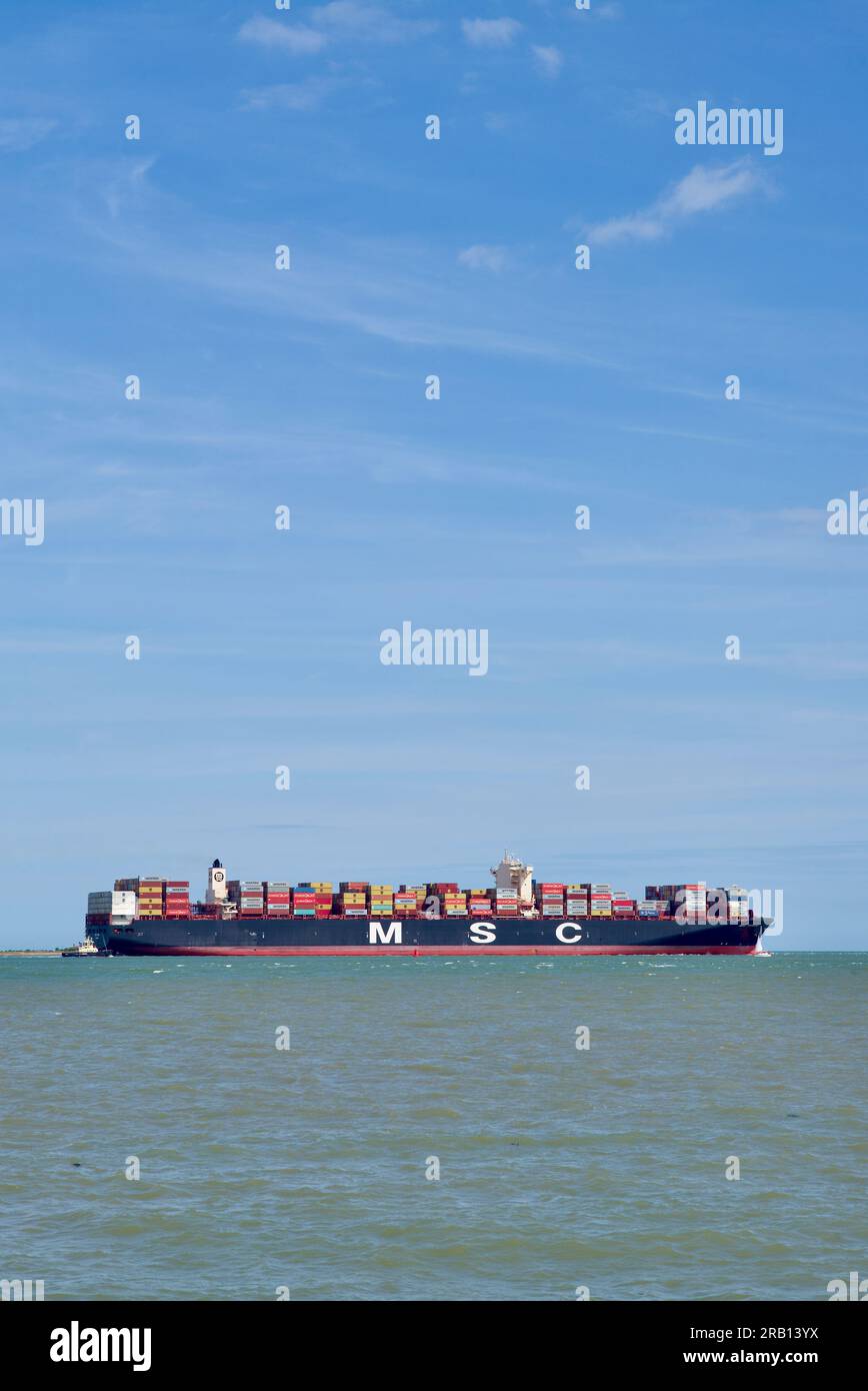 Container ship MSC Venice leaving the Port of Felixstowe, Suffolk, UK ...