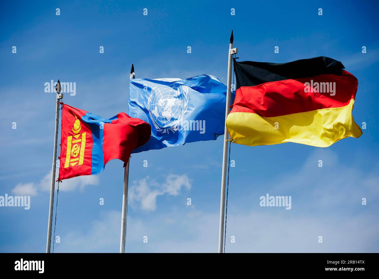 Nalaykh, Mongolei. 30th June, 2023. The flags of Germany, the United ...