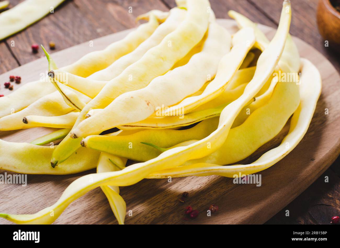 Yellow Wax Beans Ready to Cook, Fresh Long Beans on Wooden Rustic ...