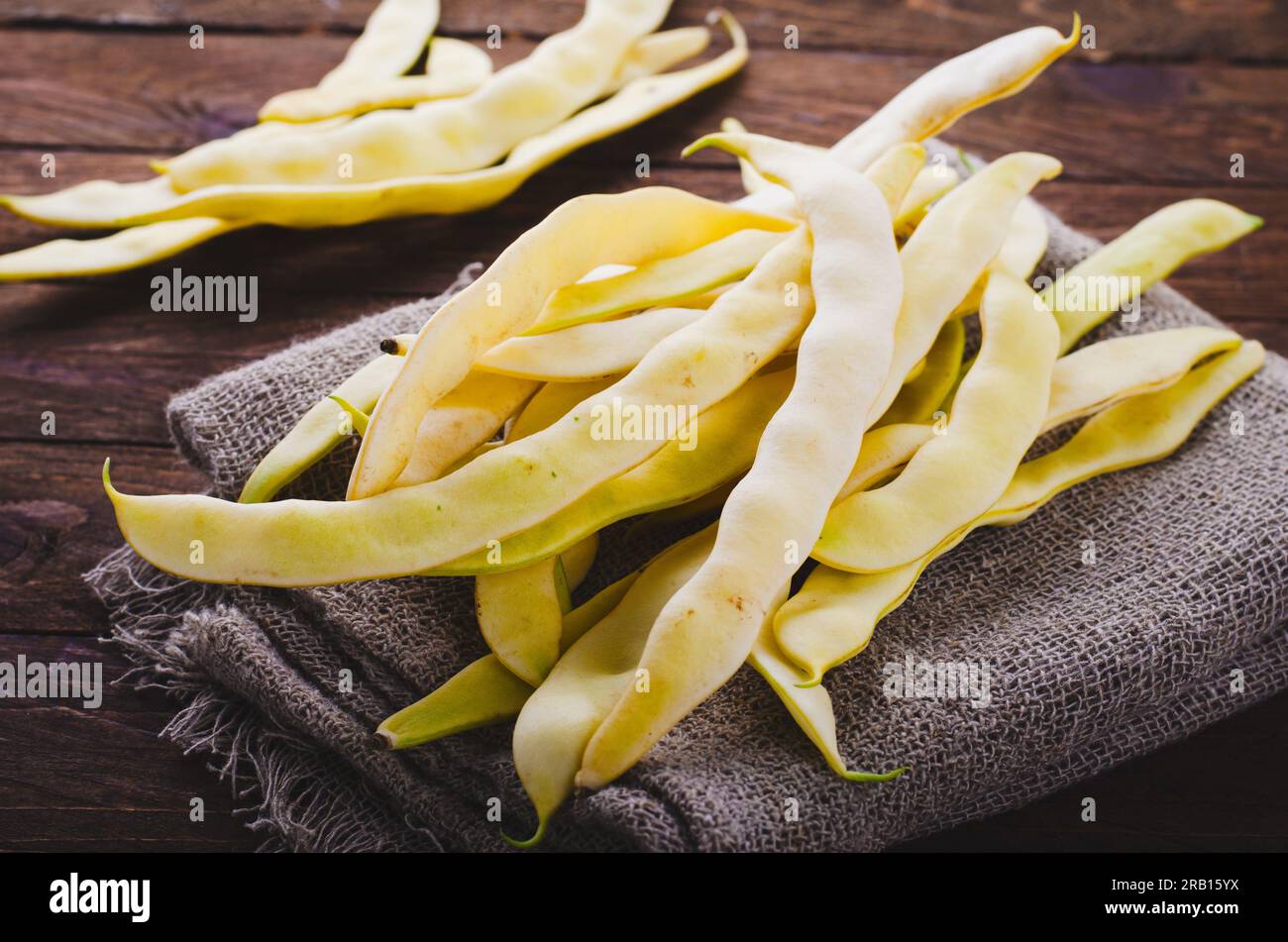 Yellow Wax Beans Ready to Cook, Fresh Long Beans on Wooden Rustic ...