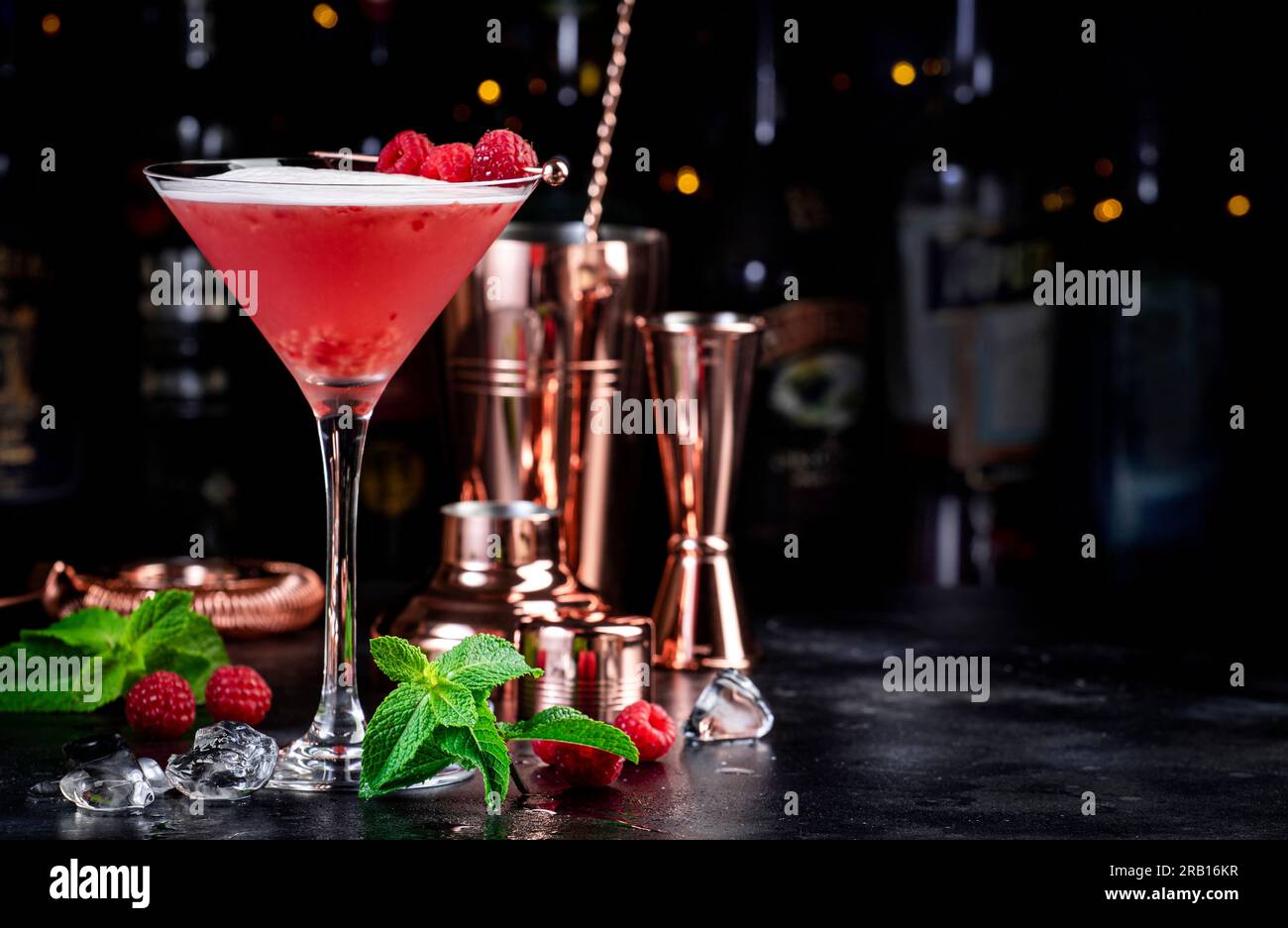 Clover club alcoholic cocktail drink with dry gin, raspberry syrup ...