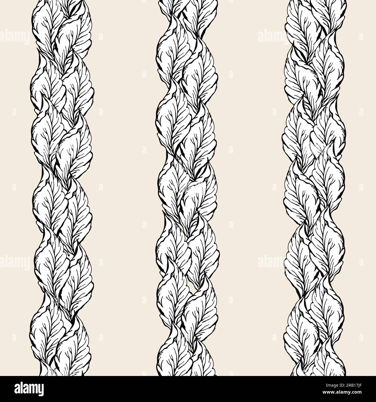 Leaves stripes seamless pattern for textile or wallpaper. Hand drawn ...