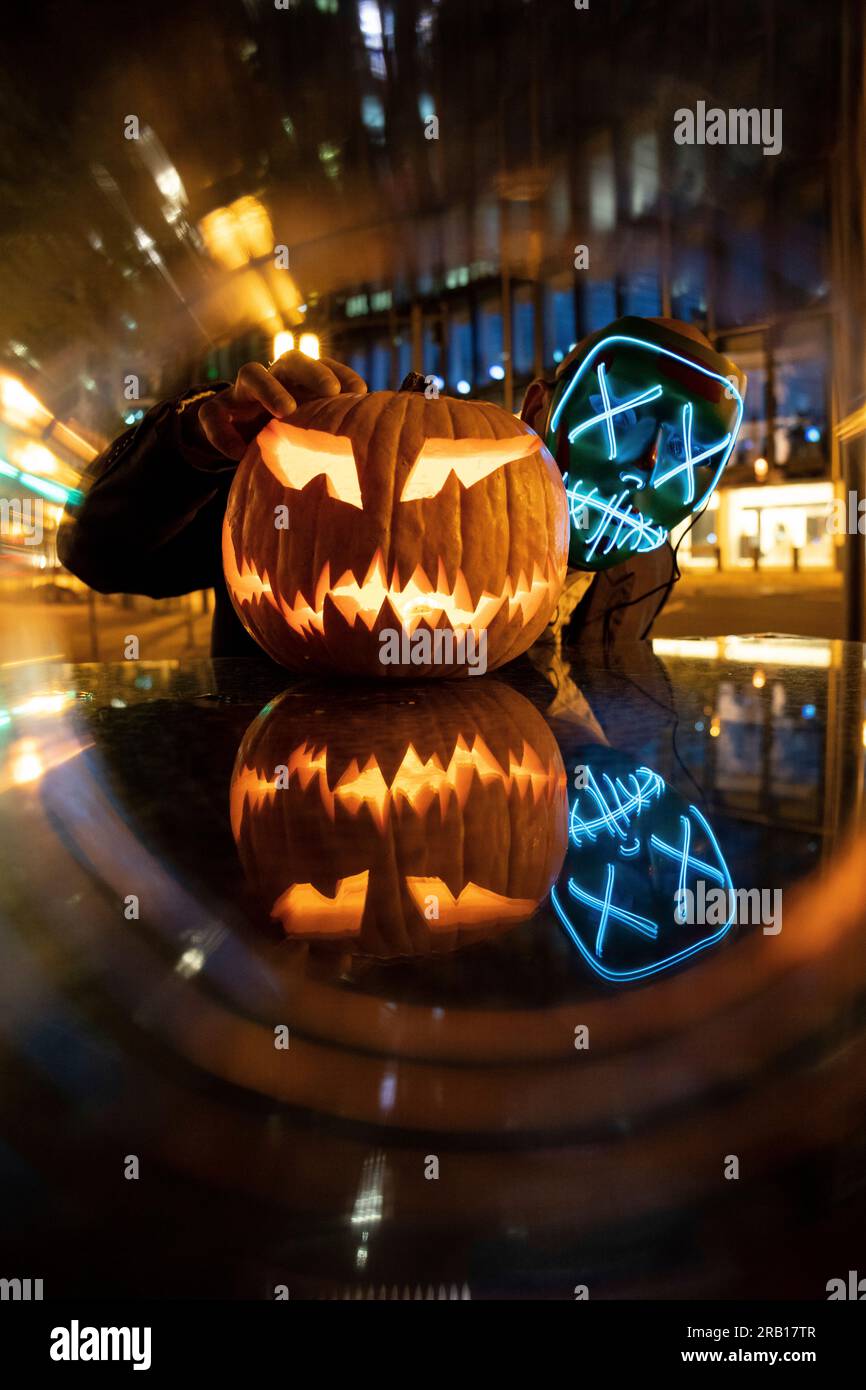 Purge mask, Halloween with pumpkin. LED mask, scary man. Corona, funny ...