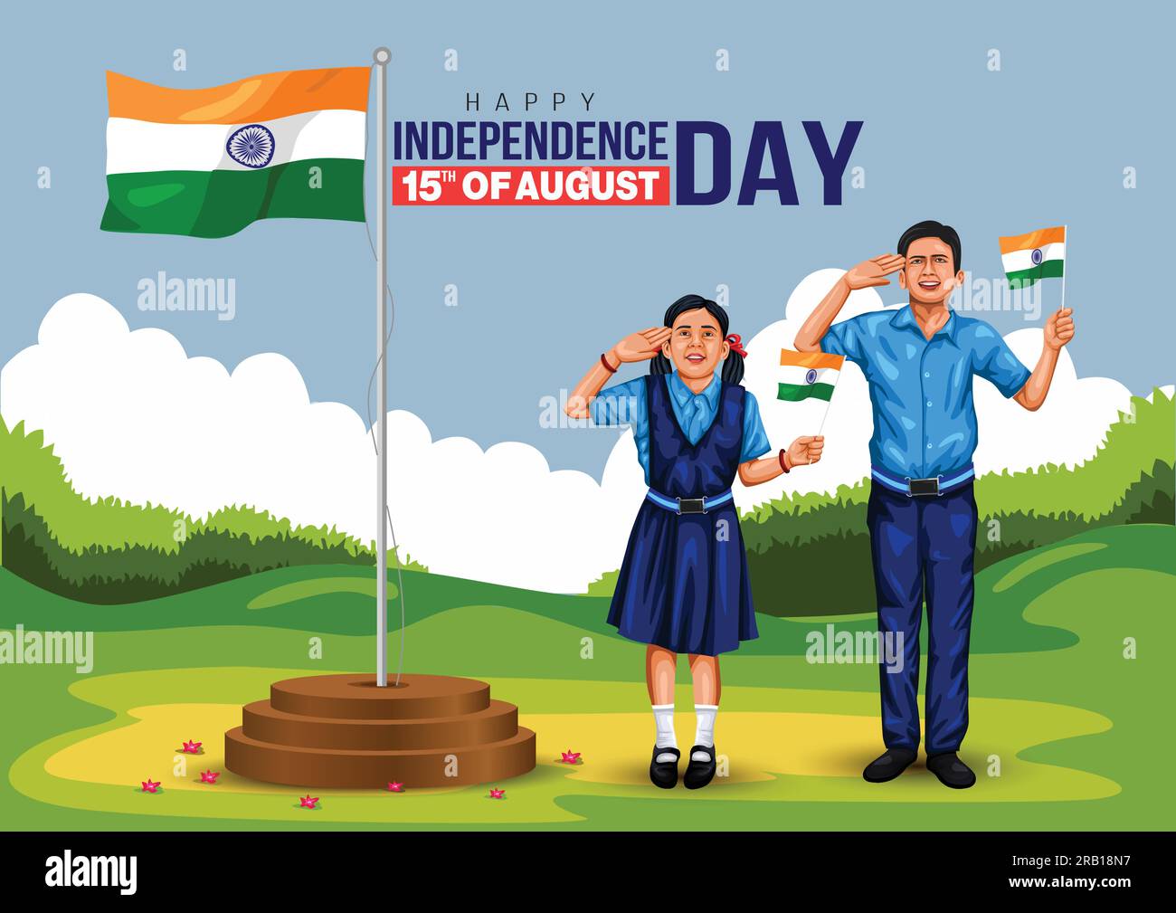 happy independence day India. Indian student saluting flag of India ...