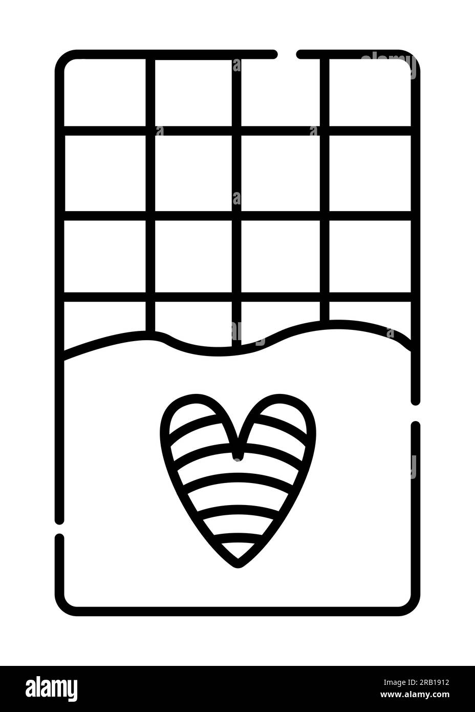 Wrapped chocolate bar with heart, love to chocolate, vector black line ...
