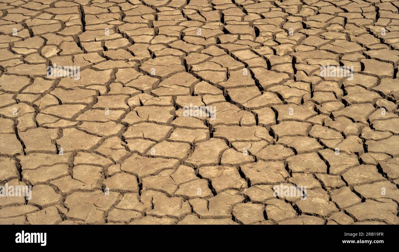 Dried up lake in Parc Paysager de l'Etang Salin near Coursan Stock ...