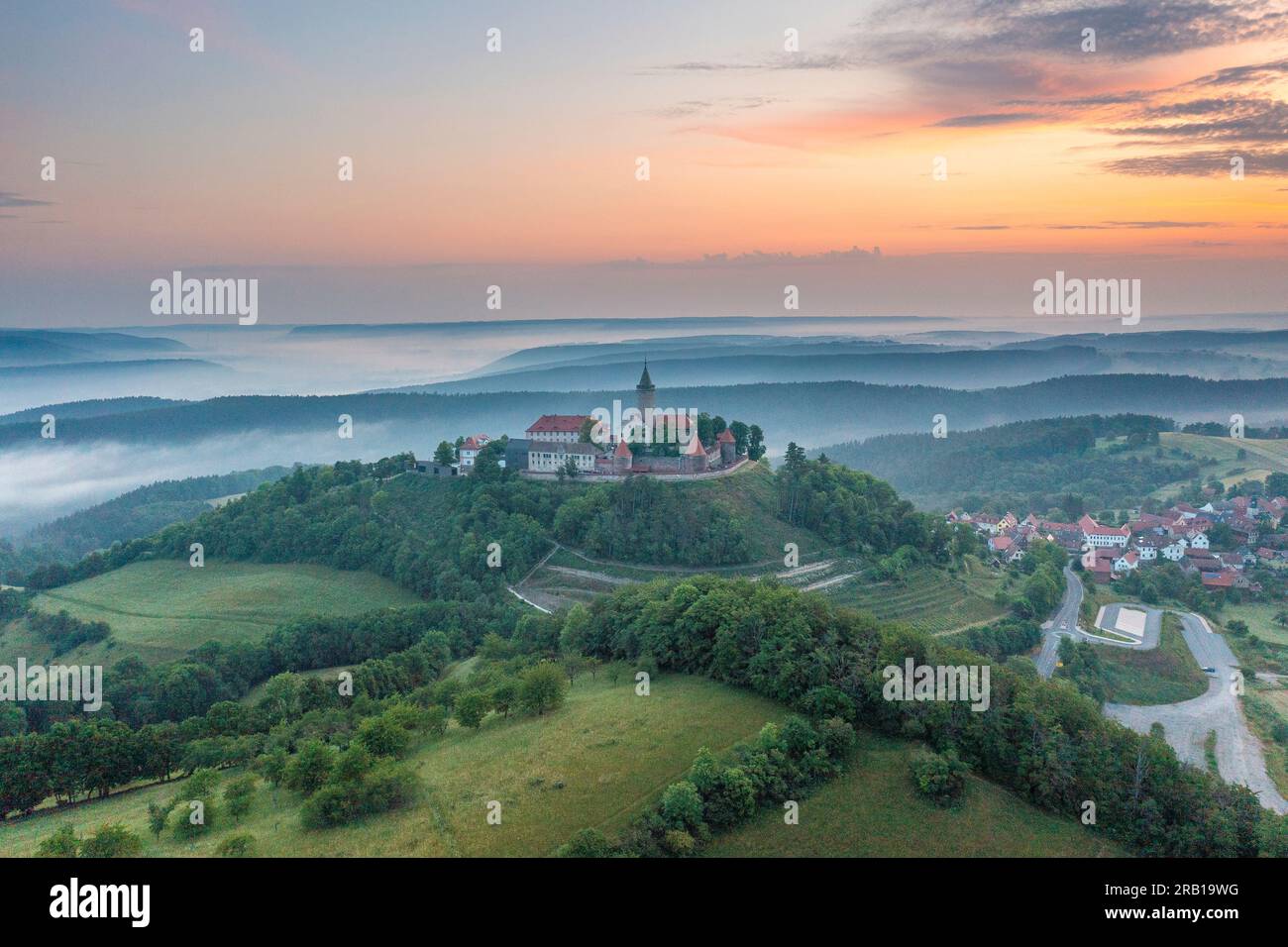 Drone image of the Leuchtenburg in Thuringia Stock Photo - Alamy