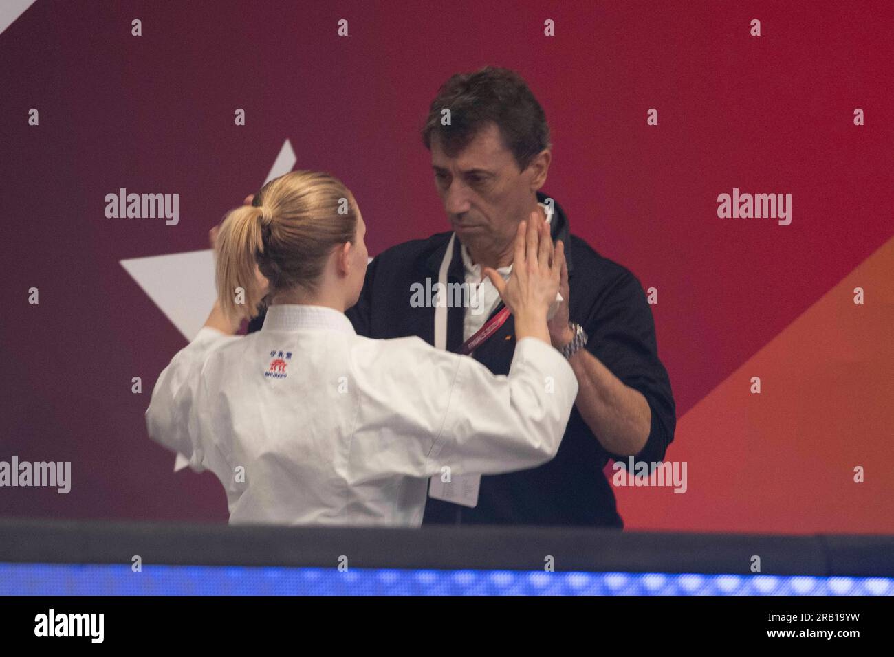 Jamin JUETTNER, Juttner, SC Judokan Frankfurt, with her coach, coach ...