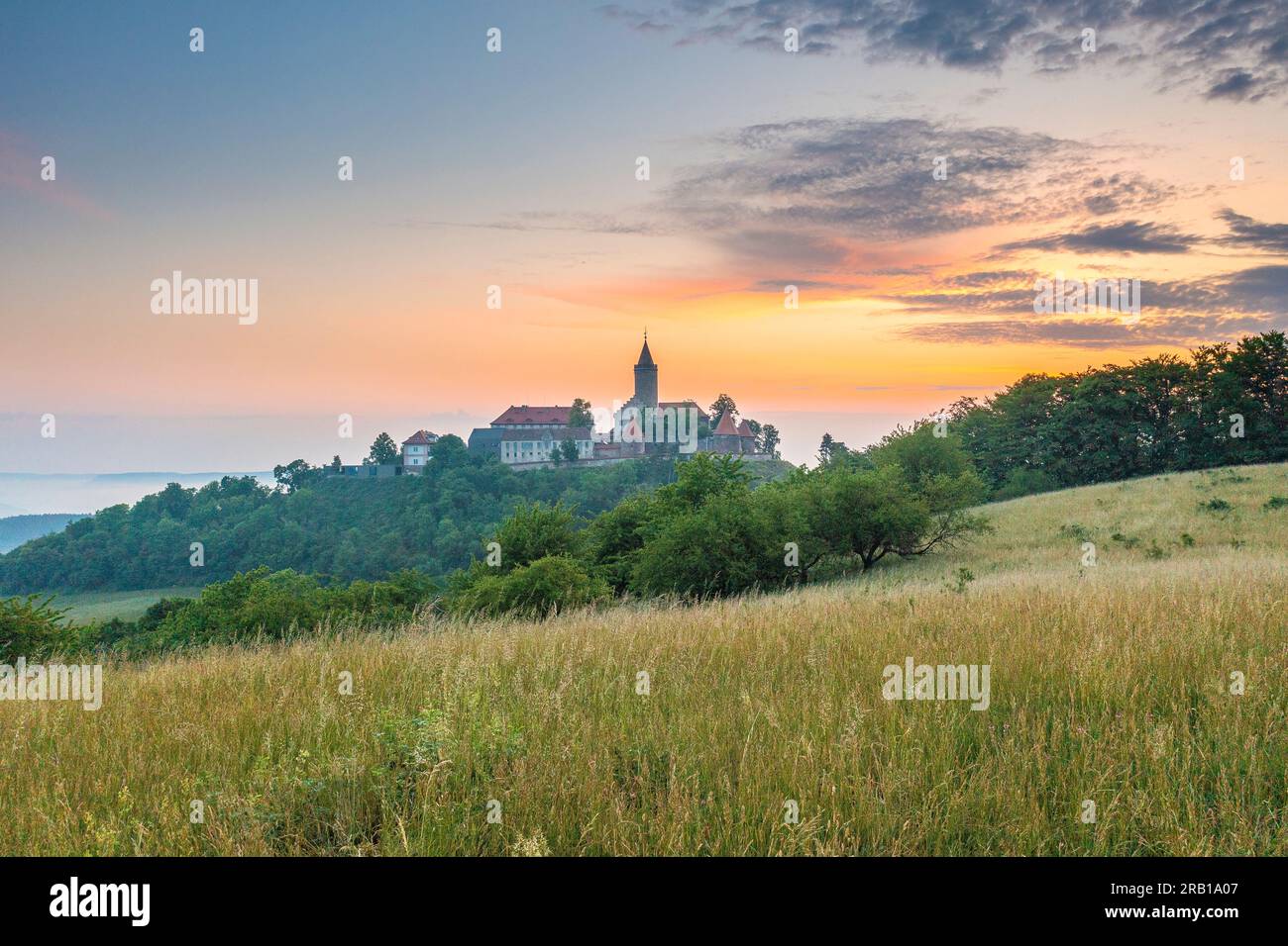 Drone image of the Leuchtenburg in Thuringia Stock Photo - Alamy