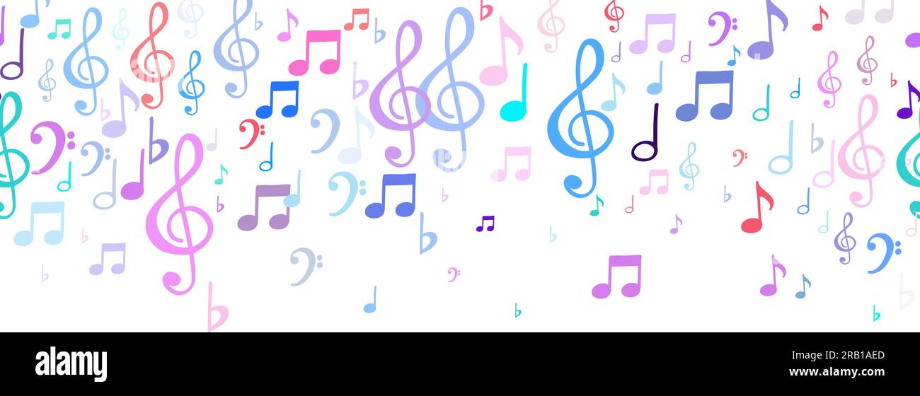 Seamless flying musical notes on white. Musical symbols for banner of ...