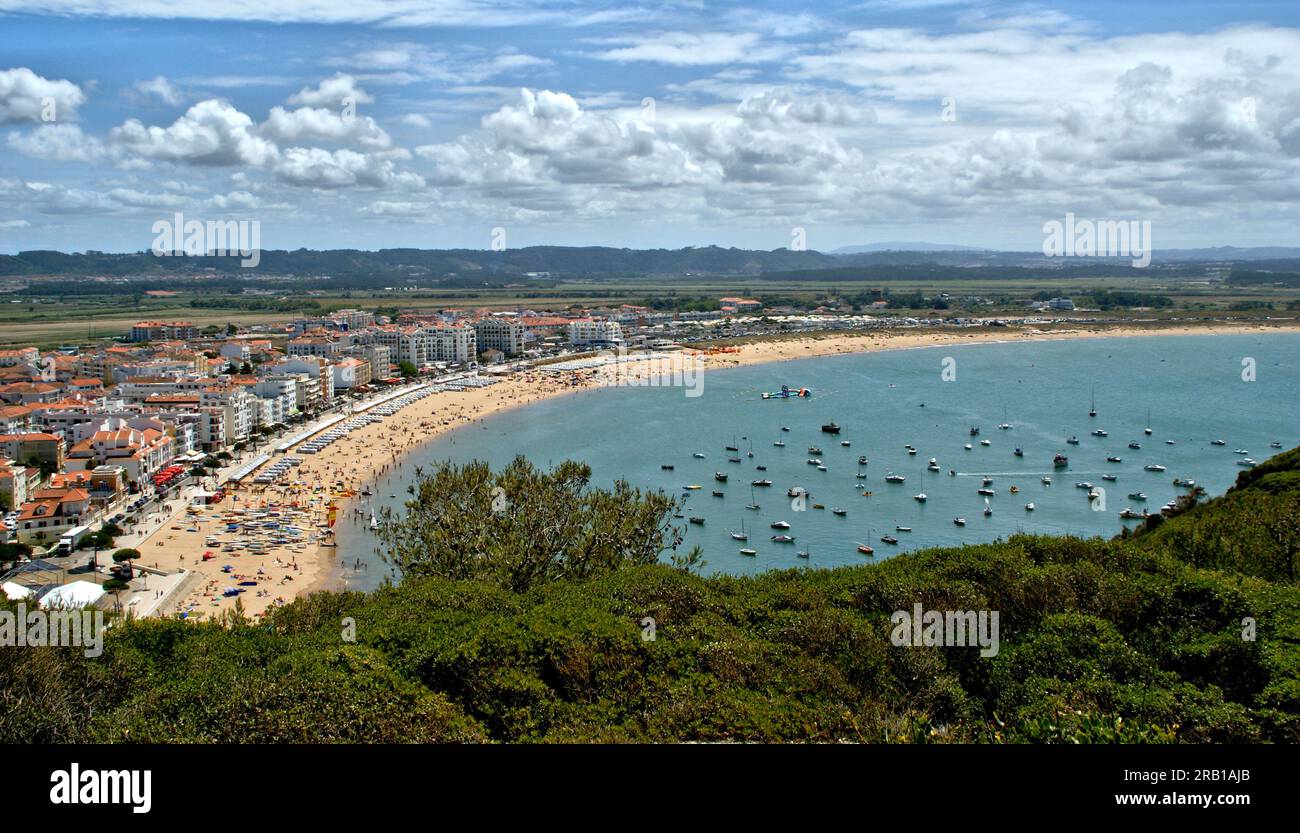 View over the village and bay of São Martinho do Porto in Portugal ...