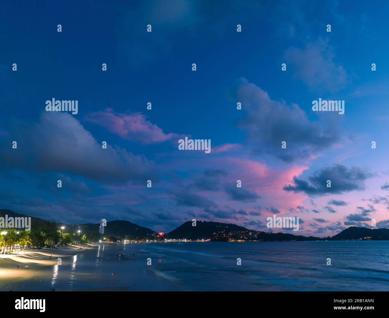 Aerial view of a building in Patong city at twilight. scene romantic ...